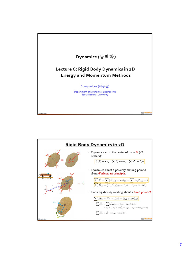 Lecture 7 Rigid Body Dynamics in 2D - Energy and Momentum | PDF ...
