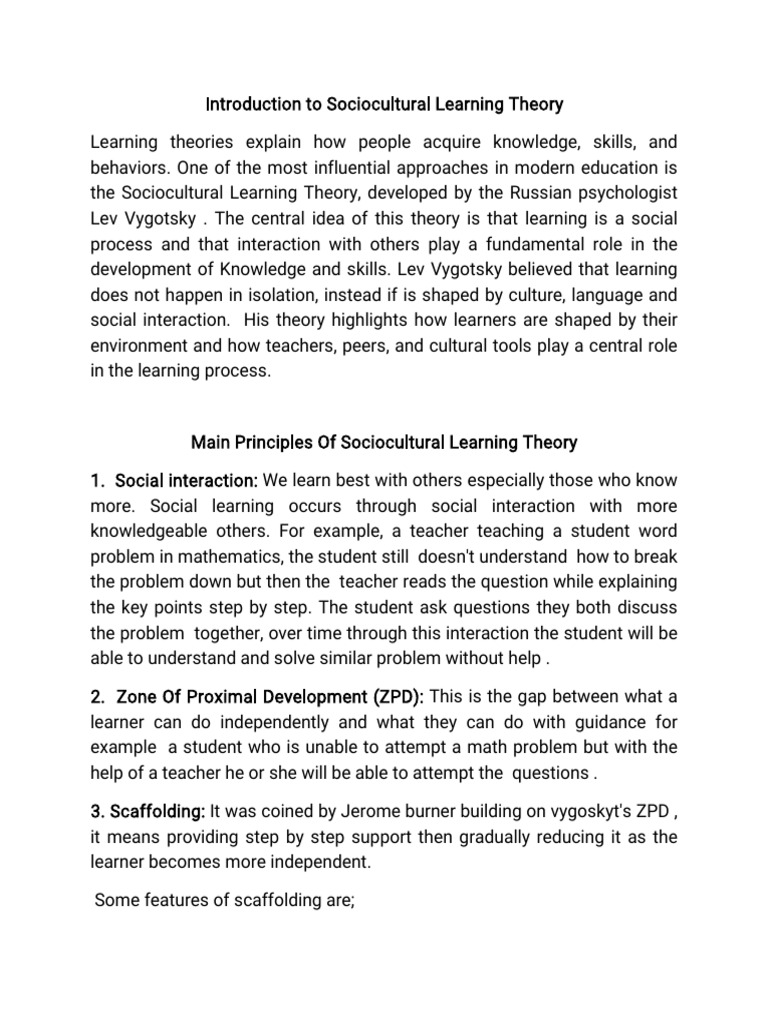 Understanding Sociocultural Learning Theory | PDF | Learning ...