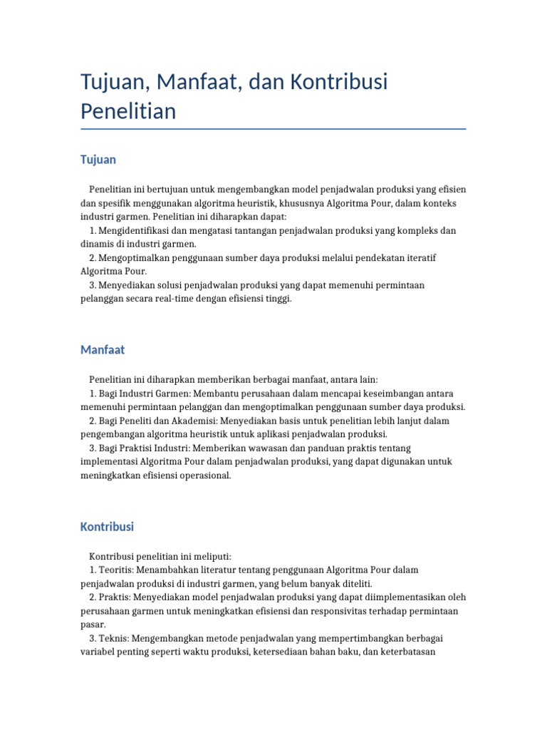 Tujuan Manfaat Kontribusi Penelitian | PDF