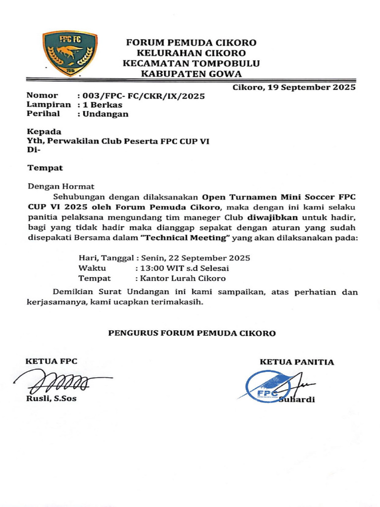 Udangan TM FPC Cup Vi 2025 | PDF