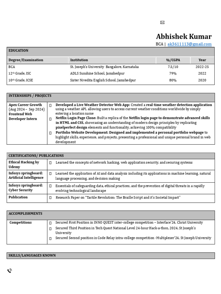 Abhishek Kumar Resume SJU (New) 1 | PDF | Web Development | Computing