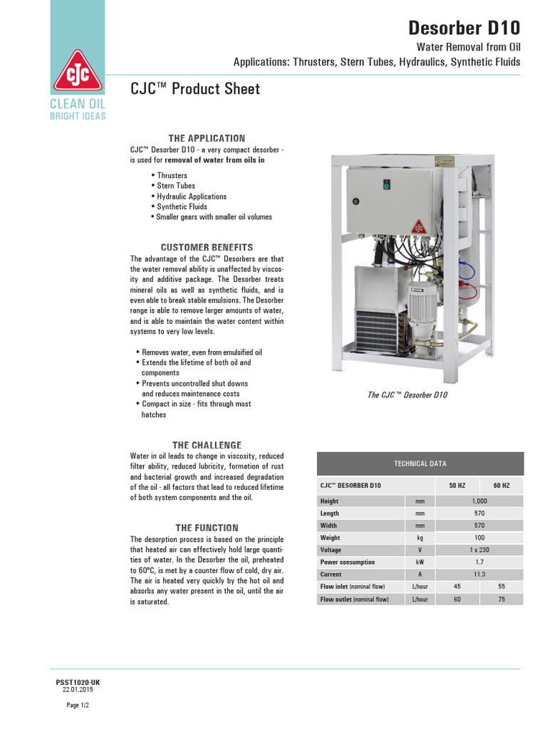CJC Desorber D10, Water Removal From Oil | PDF | Water | Emulsion