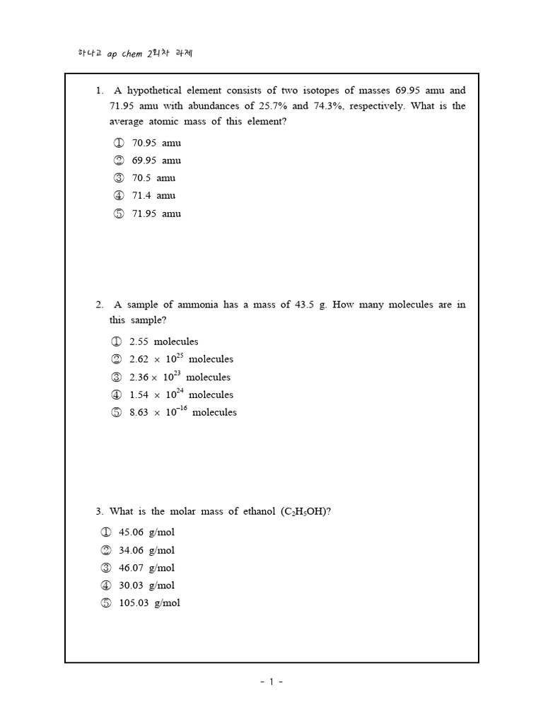 AP Chemistry Assignment Questions | PDF | Mole (Unit) | Chemical Reactions