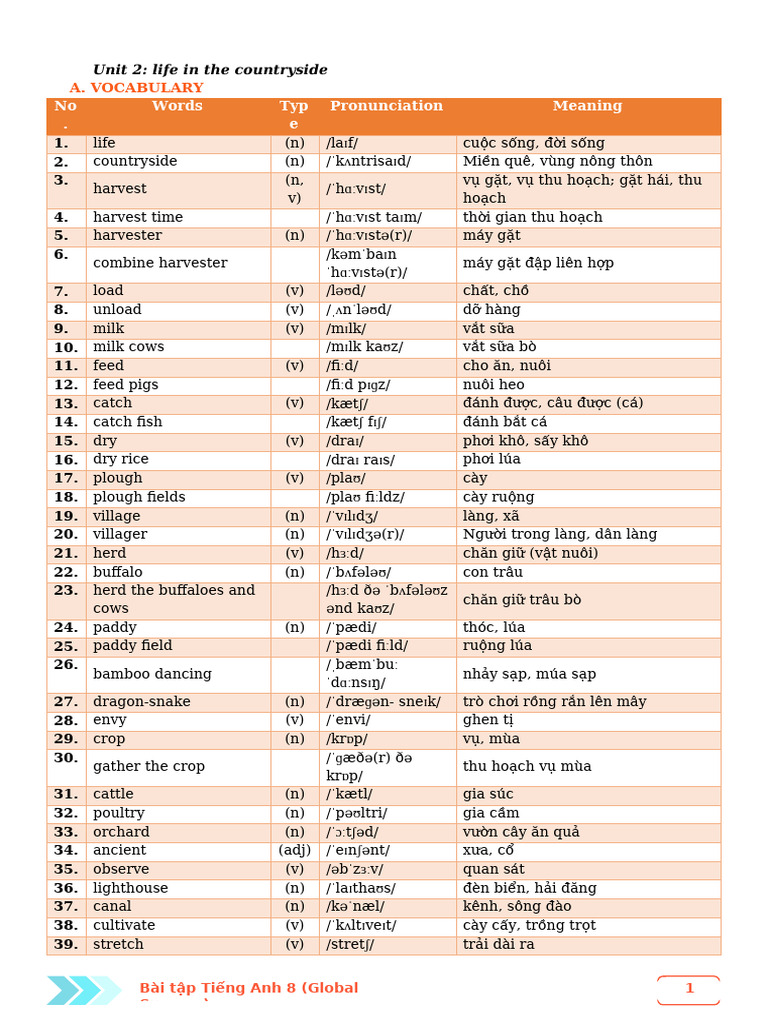 Unit 2 - HS. Lop 8 Global | PDF