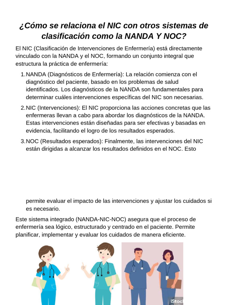 Cómo se relaciona el NIC con otros sistemas de clasificación como la NANDA Y NOC | PDF ...