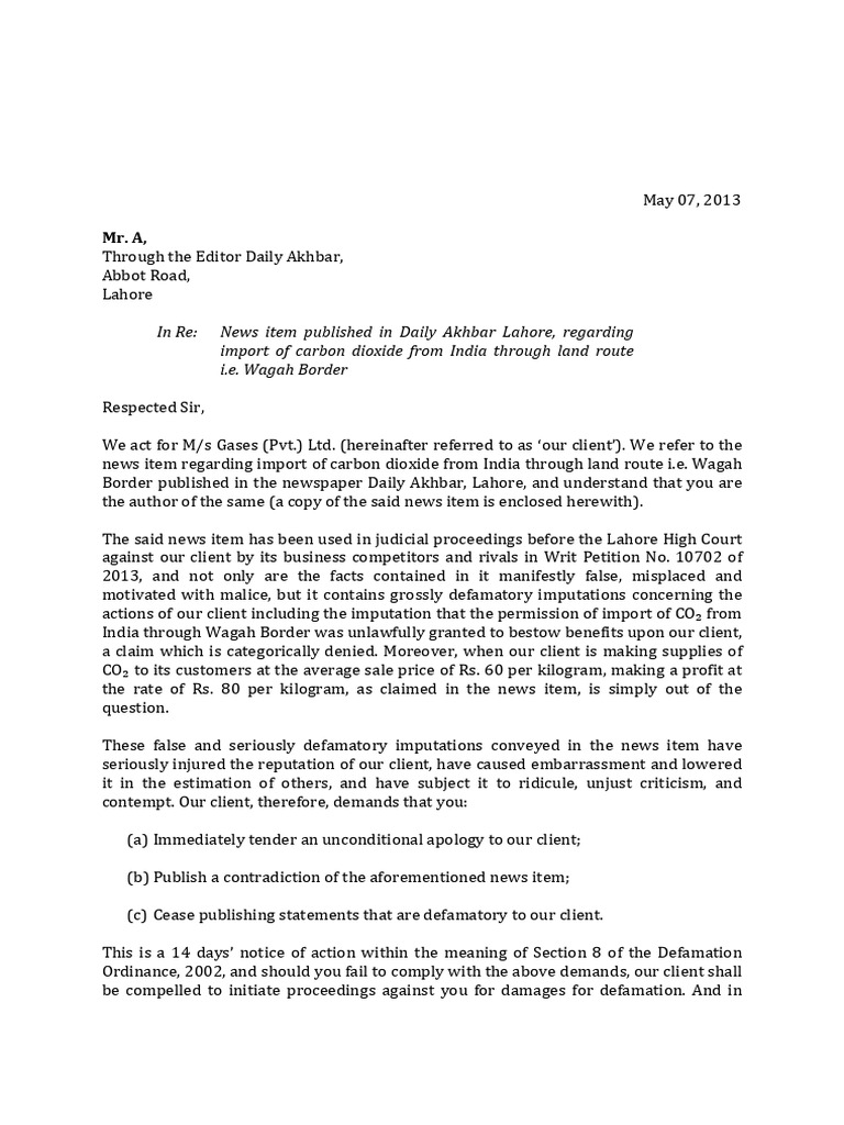 Defamation Notice | PDF
