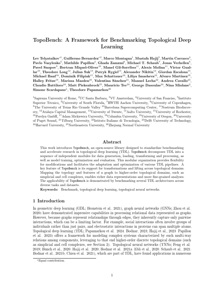 A Framework For Benchmarking Topological Deep Learning | PDF | Applied ...
