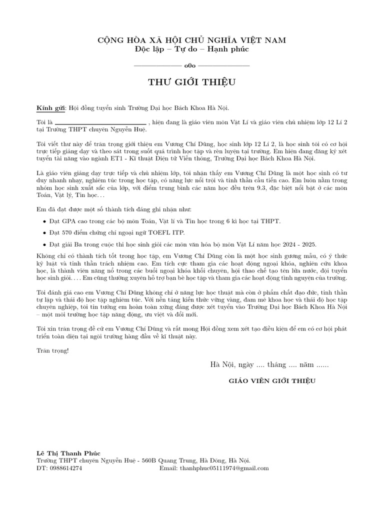 Thu Gioi Thieu 1 | PDF