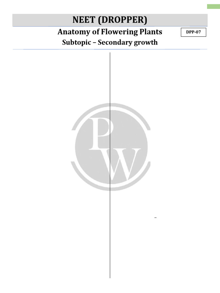 DPP-07 Anatomy of Flowering Plants Botany (Biology) NEET (Dropper) Neha ...