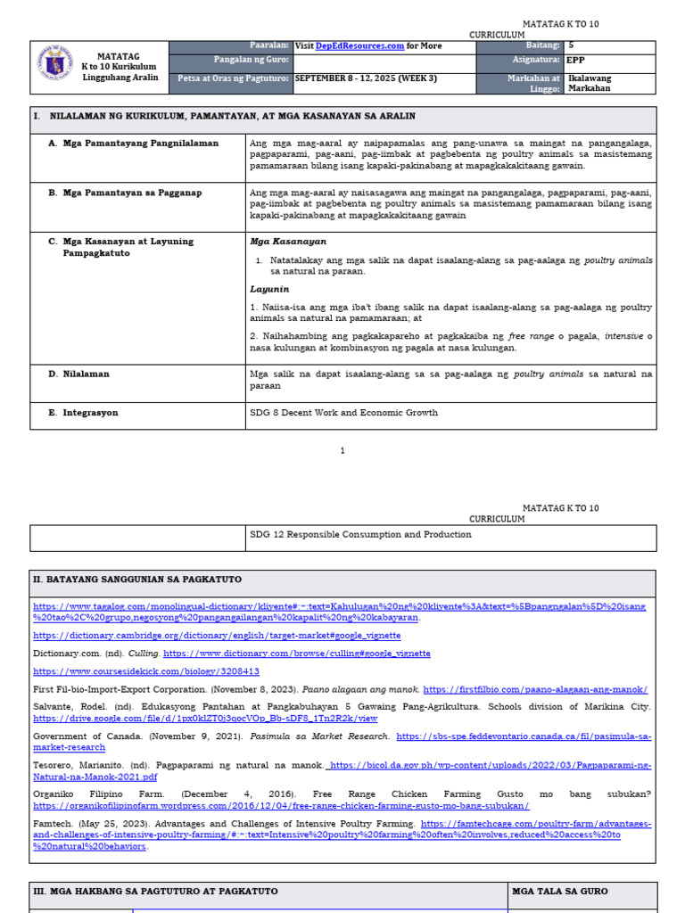 DLL Matatag - Epp 5 q2 w3 | PDF