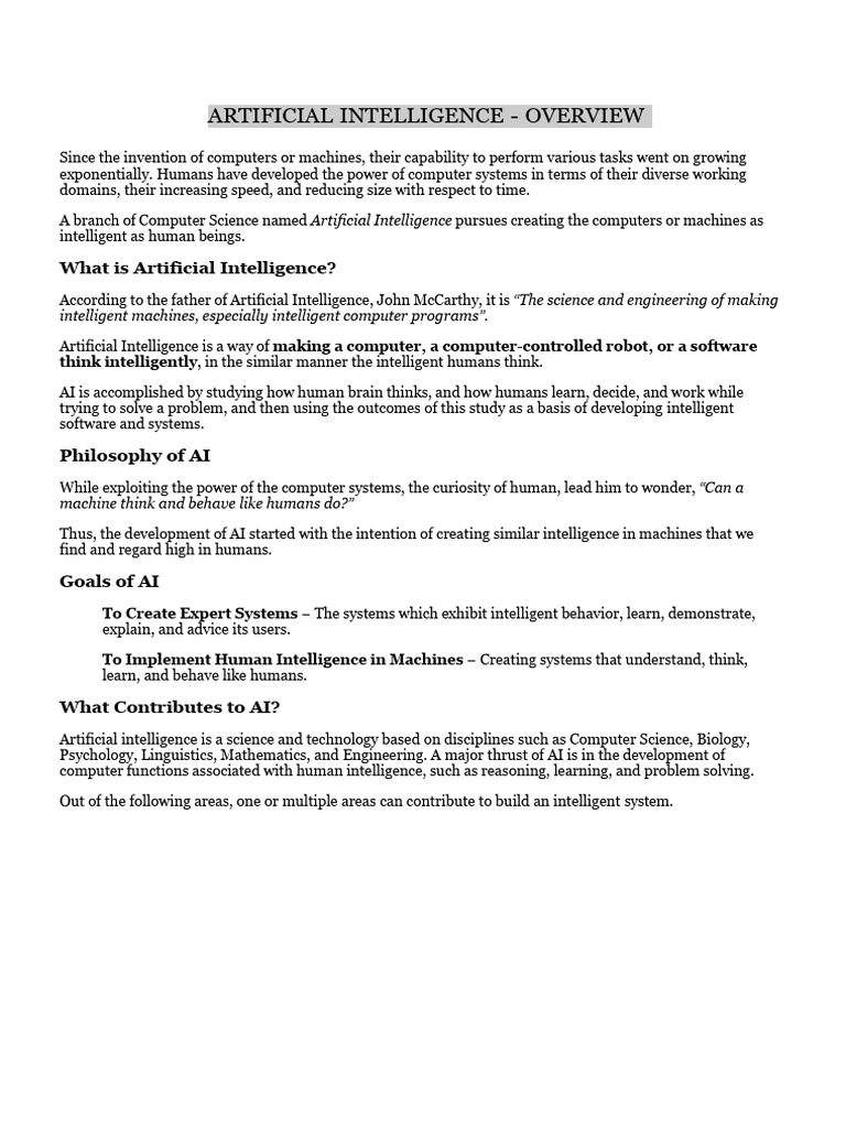 Overview of Artificial Intelligence Concepts | PDF | Fuzzy Logic | Artificial Intelligence