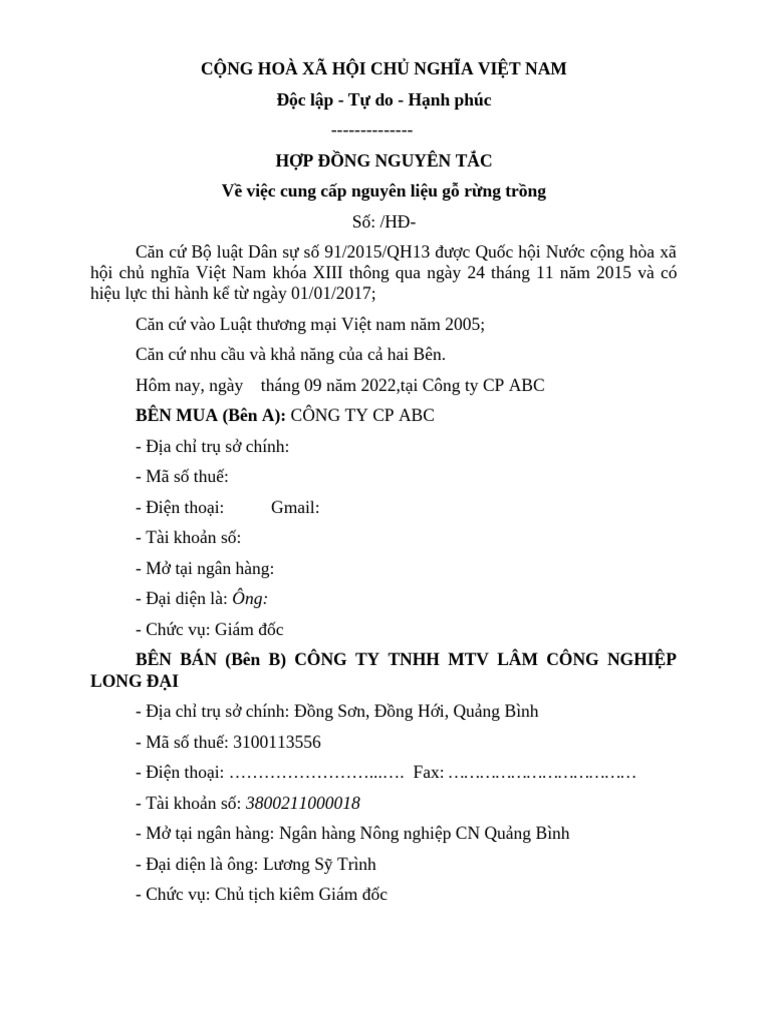 Hop Dong Cung Cap Nguyen Lieu Go 1 | PDF