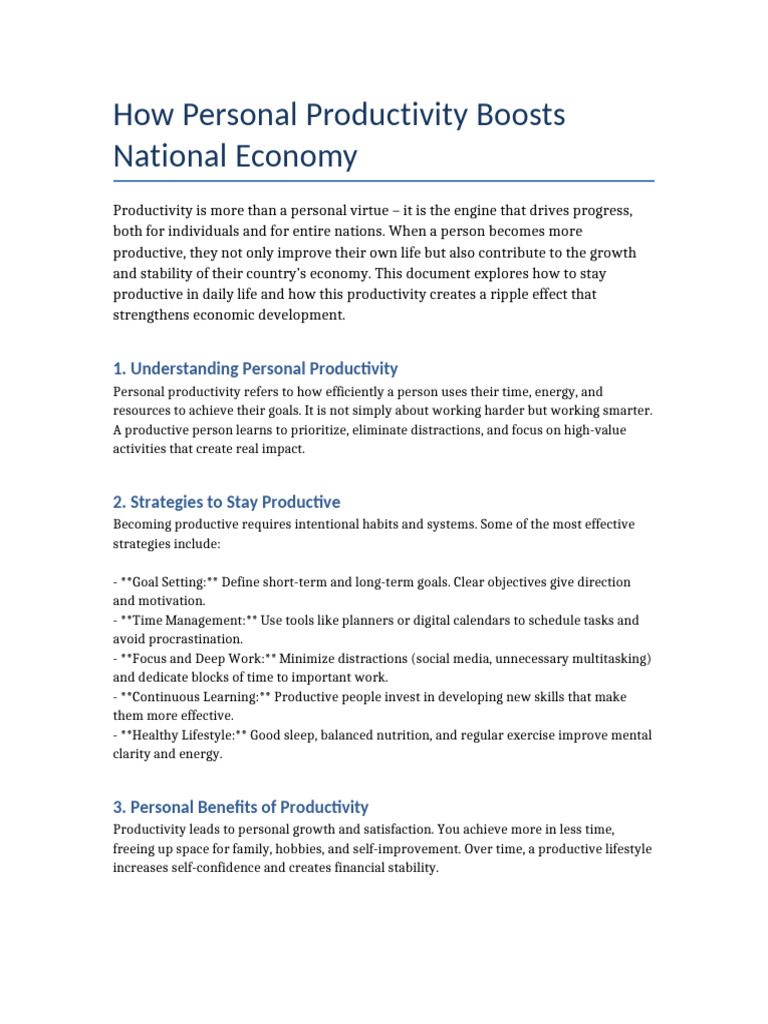 Boosting Economy Through Personal Productivity | PDF | Economies ...