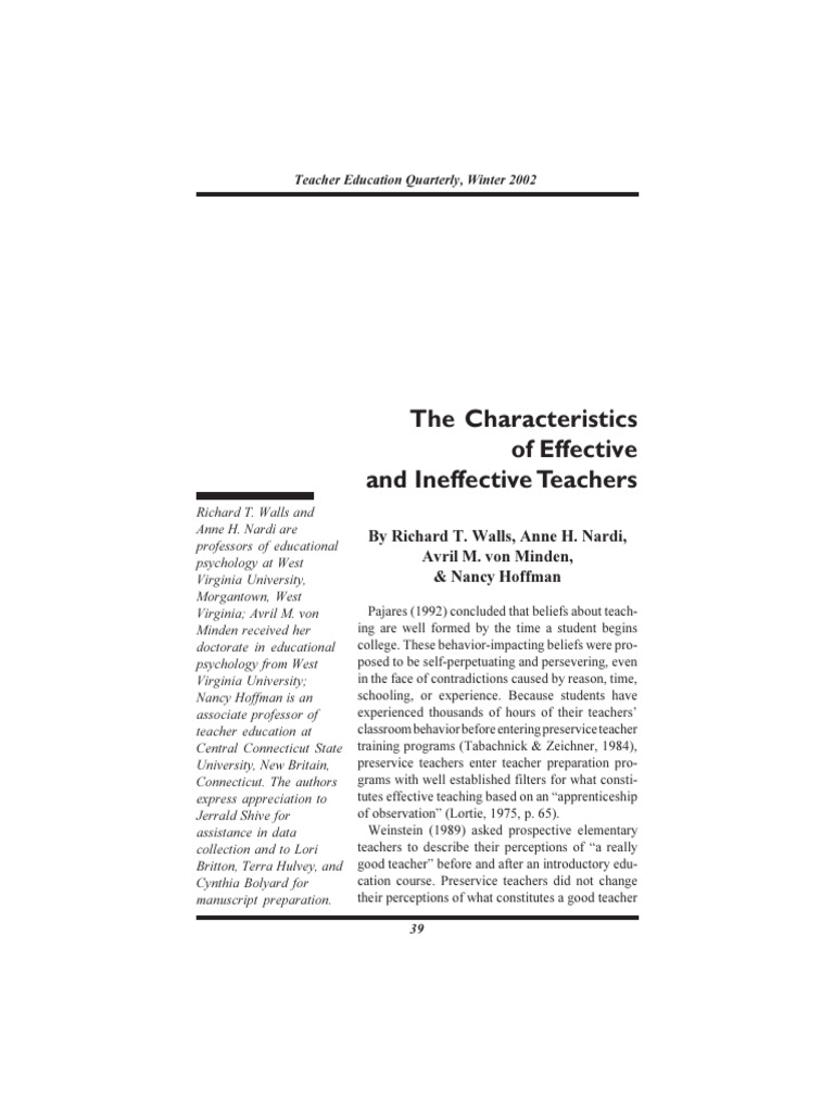 Effective vs. Ineffective Teachers Explained | PDF | Teachers | Expert