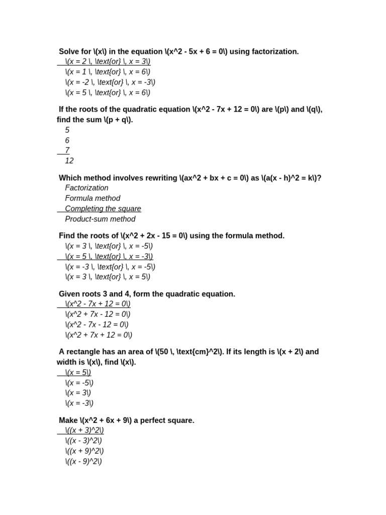 Quadratic Equations and Solutions | PDF | Mathematical Analysis ...
