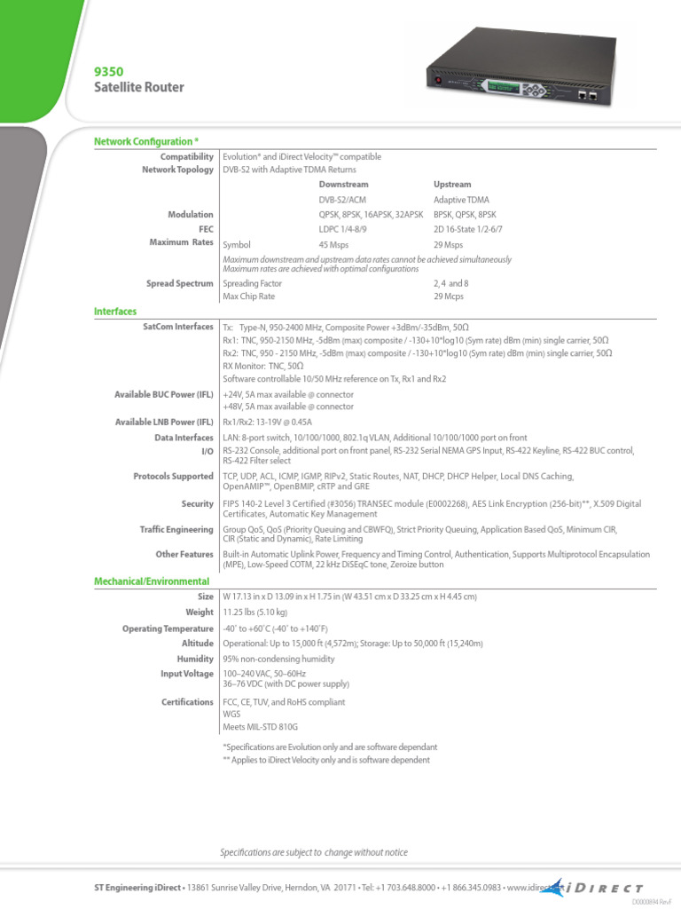 Idirect 121 Router Commercial 9350 Satellite Router | PDF | Network ...