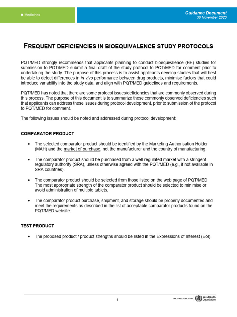 Common Bioequivalence Study Protocol Deficiencies | PDF | Analysis Of ...