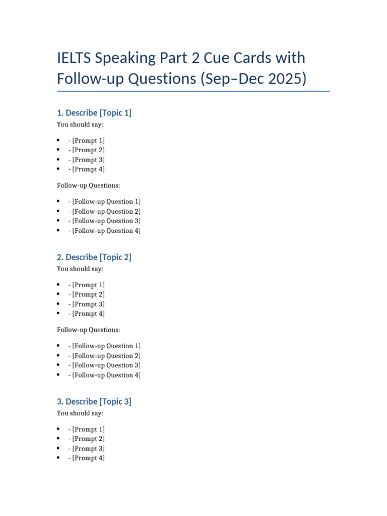IELTS Speaking Cue Cards 2025 | PDF