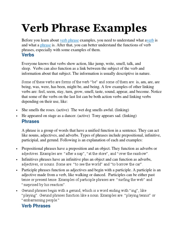 Verb Phrase Examples Mia | PDF | Verb | Adverb