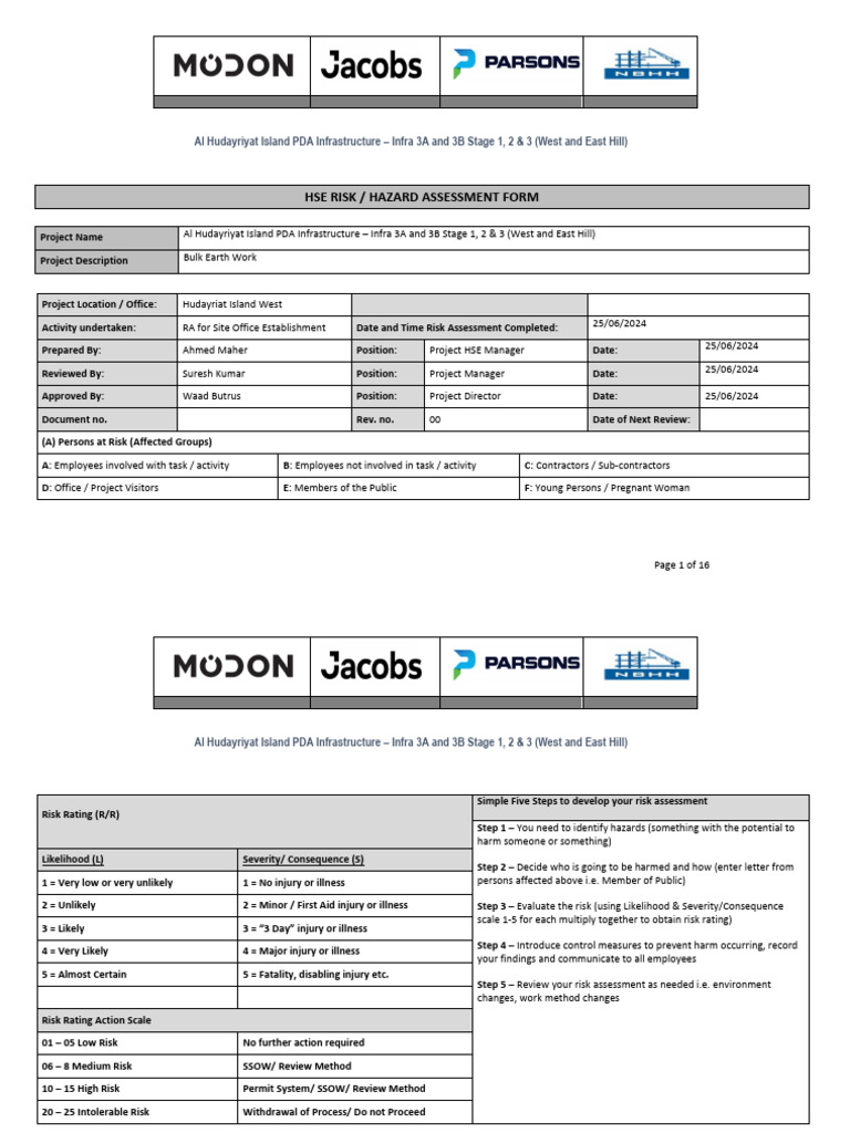 HSE Risk Assessment for Al Hudayriyat Project | PDF | Risk | Traffic