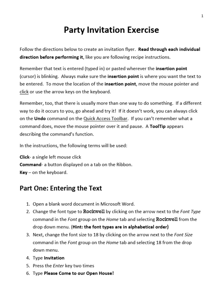 Party Invitation Exercise | PDF | Cursor (User Interface) | Computer ...