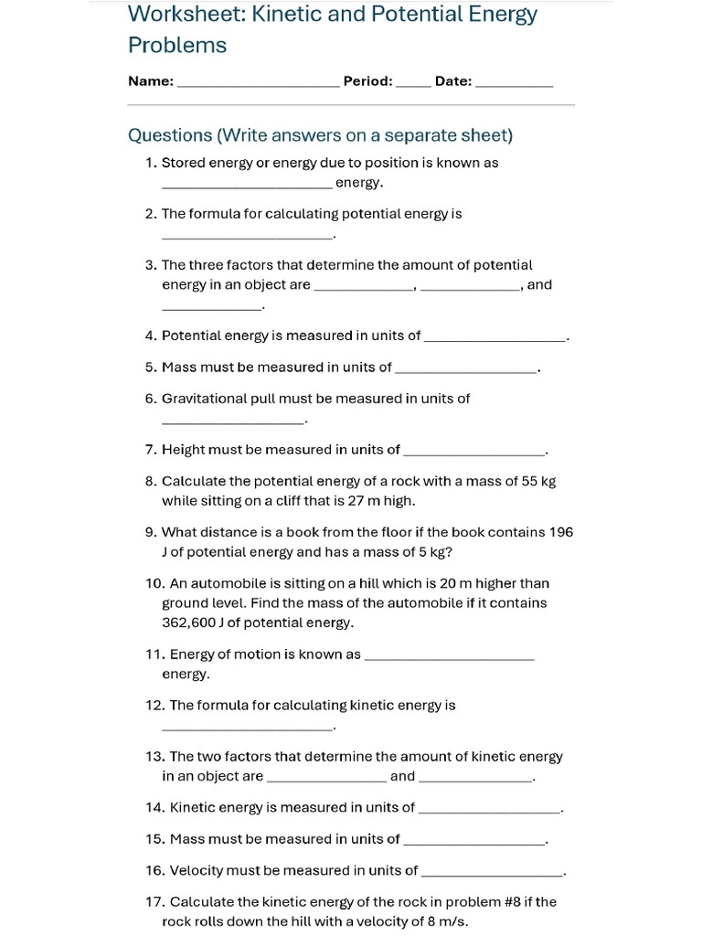 Kls8-Physics-Latihan N Answer - Energy PE KE | PDF