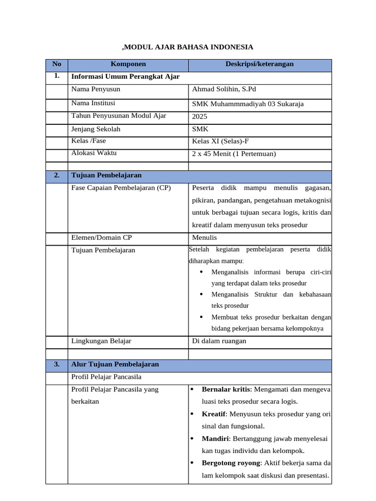 Template Modul Ajar | PDF