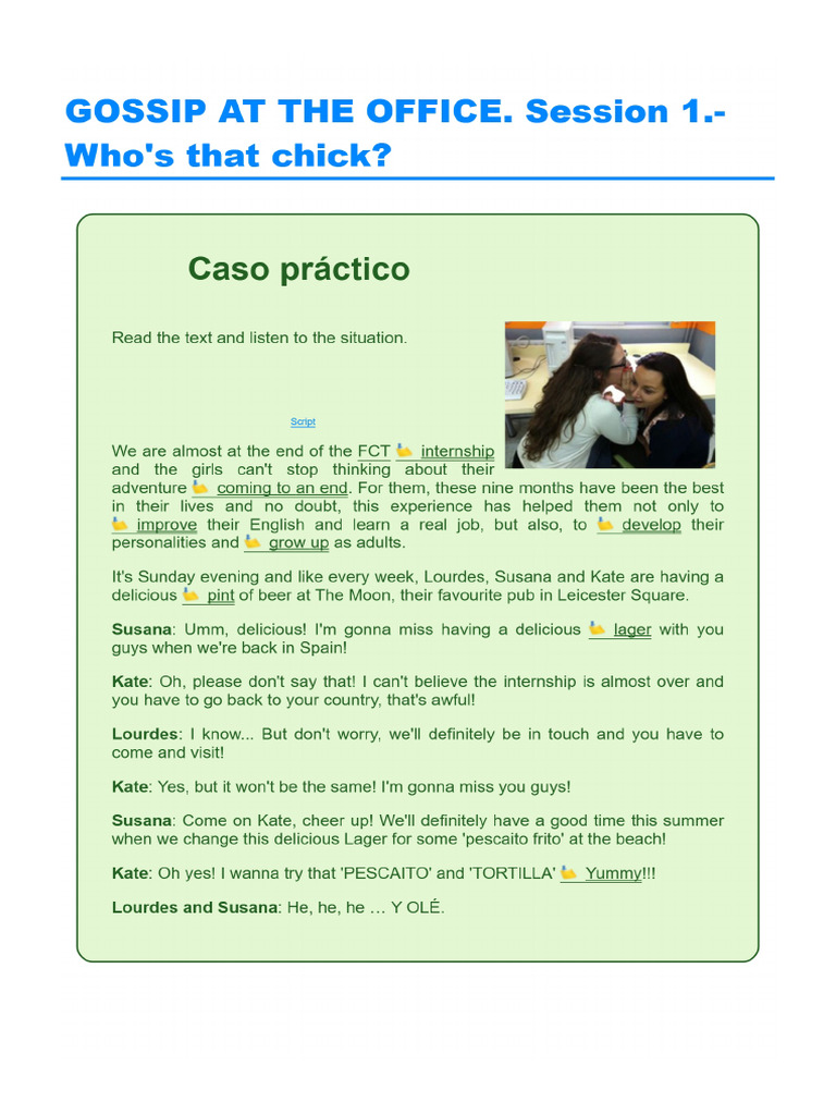 GOSSIP AT THE OFFICE. Session 1. - Who S That Chick | PDF