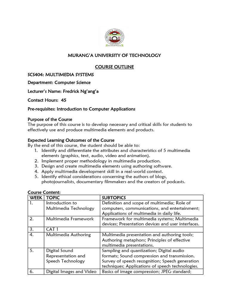 SCS404 Multimedia Systems | PDF | Multimedia | Data Compression