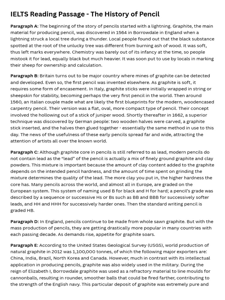 Ielts Reading Passage The History of Pencil PRACTICE1 | PDF | Pencil ...