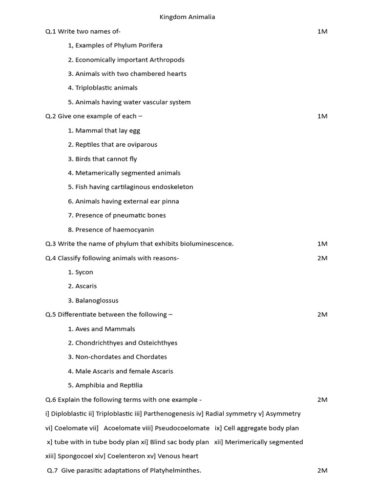 Animal Classification and Characteristics Guide | PDF | Zoology