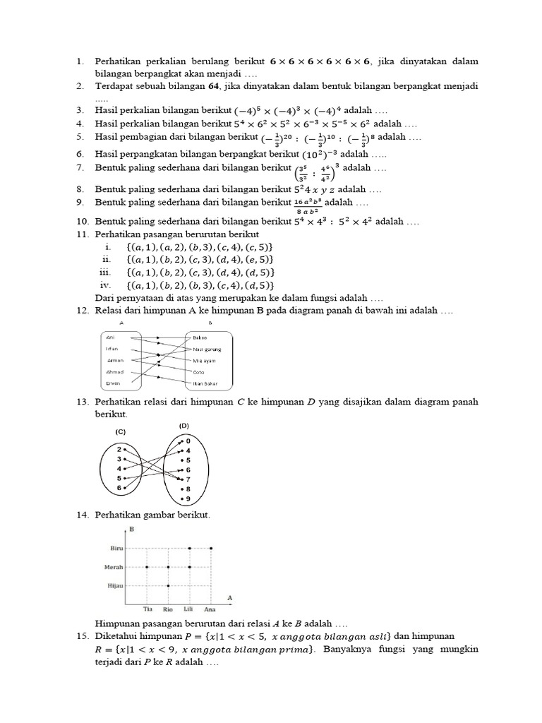 SOAL LATIHAN STS GASAL MATEMATIKA KELAS 8 | PDF