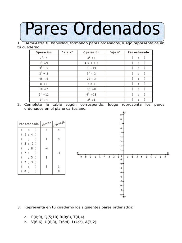 Actividades de Matemáticas: Pares Ordenados y Planos Cartesianos | PDF ...