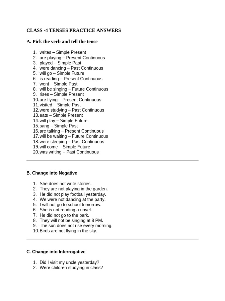 Class 4 Tenses Practice Guide | PDF