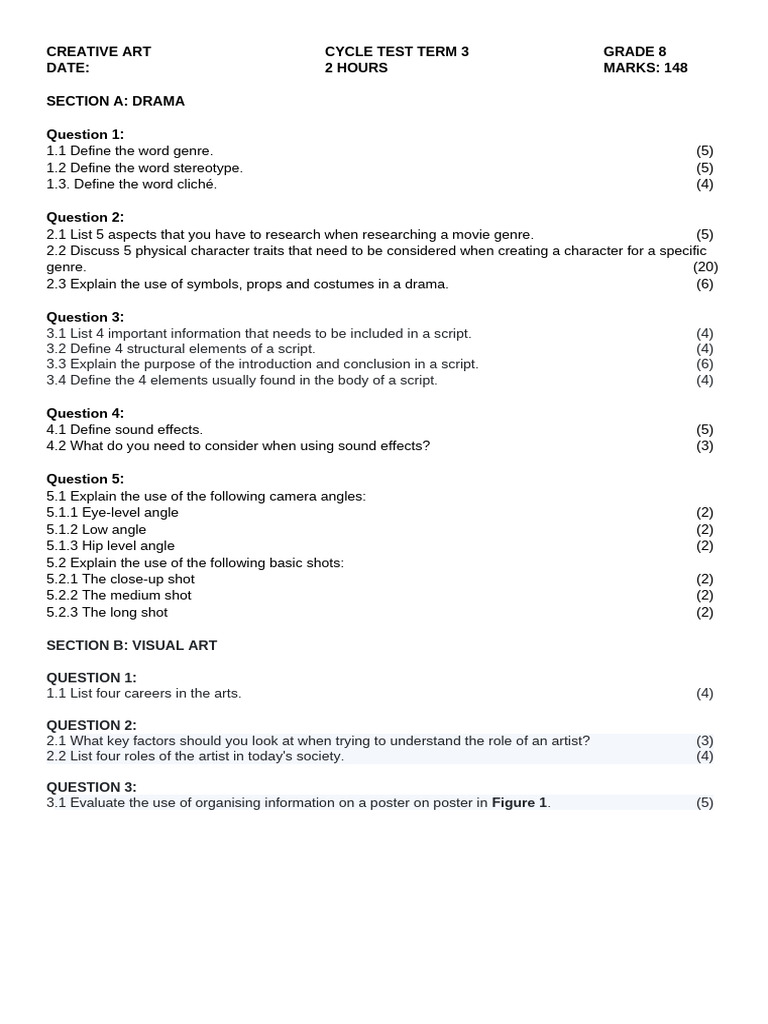 Grade 8 Creative Arts Cycle Test | PDF | Typefaces | Typography