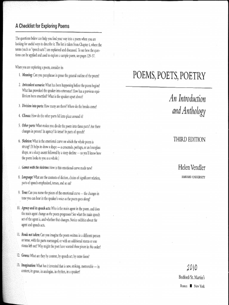 Vendler Introduction To Poets, Poems, Poetry 2010 | PDF