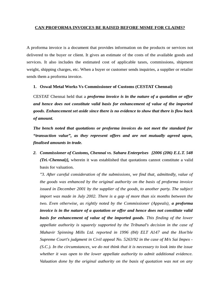 Proforma Invoices and MSME Claims Explained | PDF | Invoice | Pro Forma
