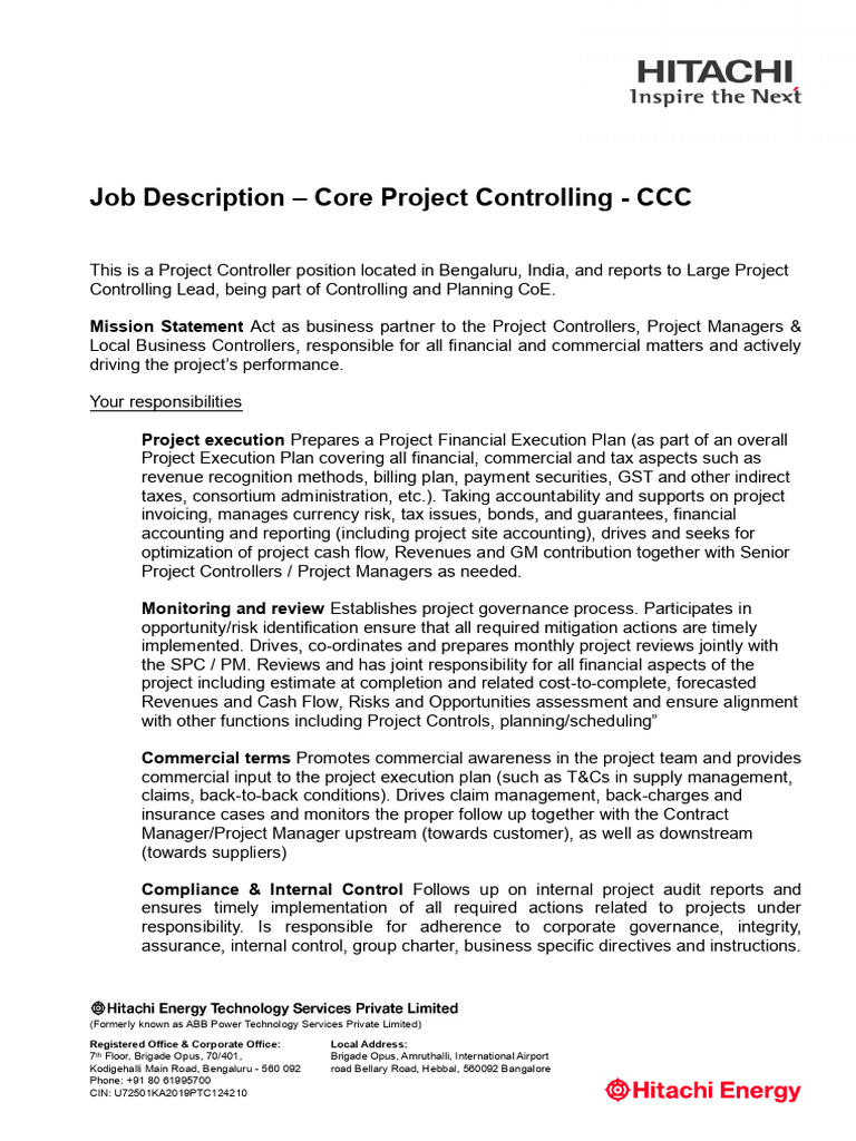 Project Controller Job Description | PDF | Revenue | Business