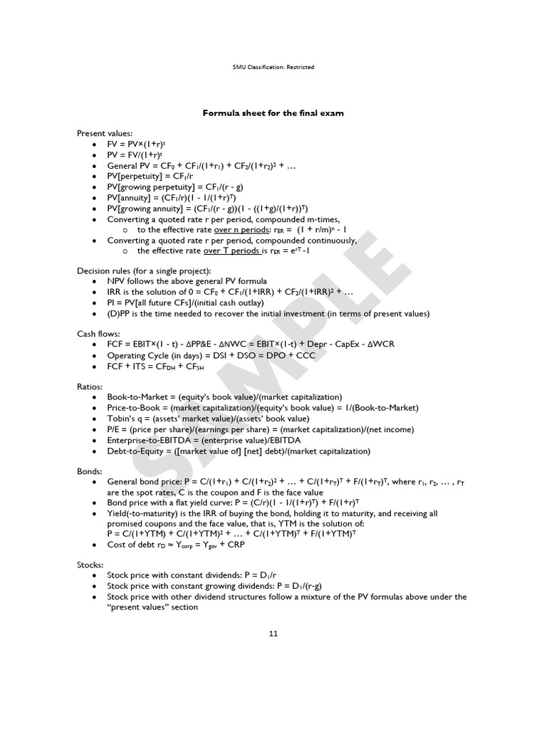 Fin Cheatsheet (Updated) | PDF | Yield (Finance) | Bonds (Finance)