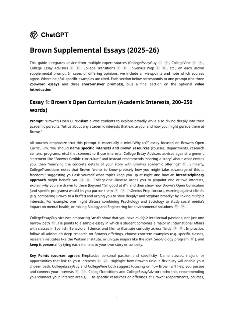 Brown Supplemental Essays (2025-26) | PDF | Curriculum | Essays