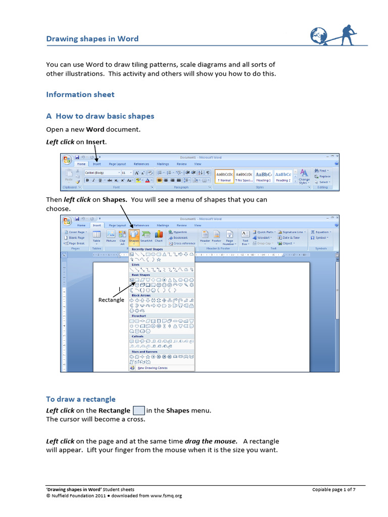 FSMA Drawing Shapes in Word Student - 09!04!15 | PDF | Shape | Triangle