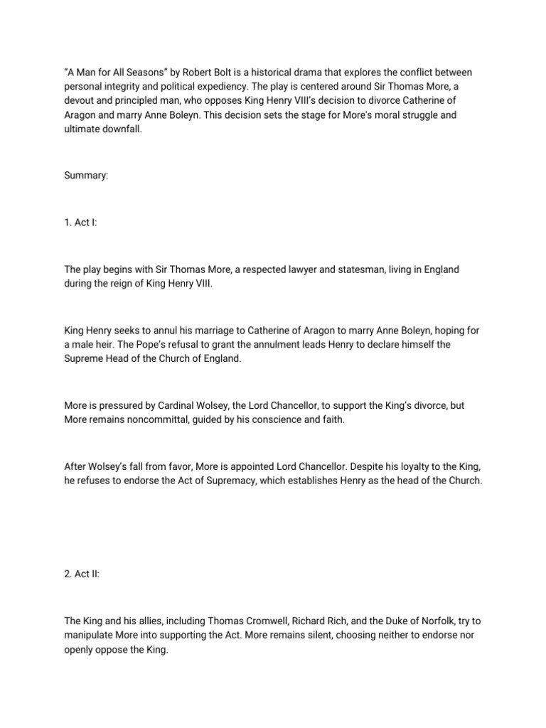 3506 - Summary of The Play A Man For All Season by Robert Bolt | PDF