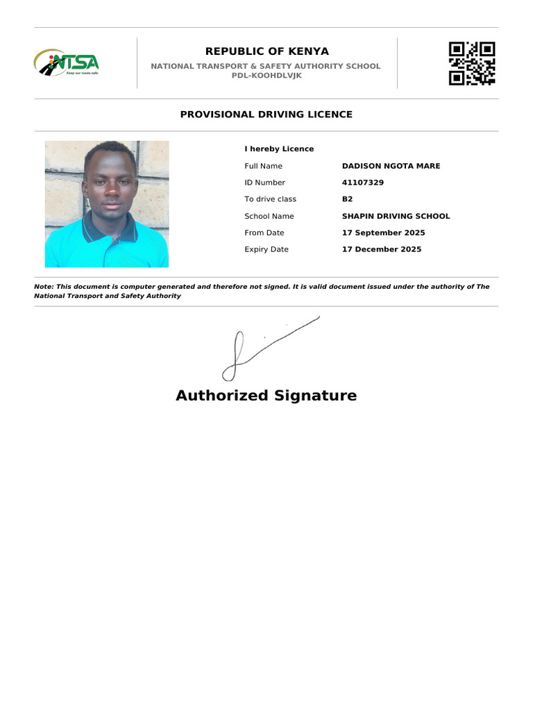 Kenya Provisional Driving Licence 2025 | PDF