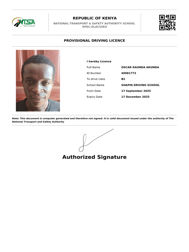Provisional Driving Licence - Oscar Kaunda Akunda | PDF