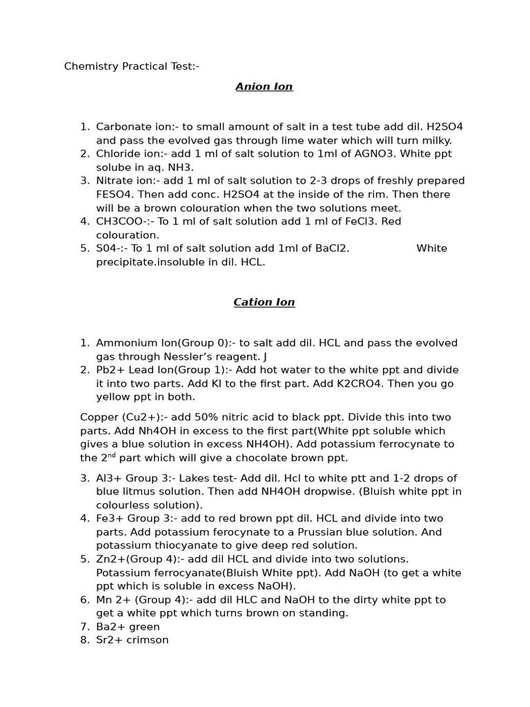 Chemistry Practical Test | PDF
