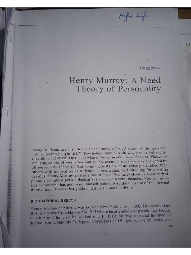 Murray - A Need Theory of Personality | PDF