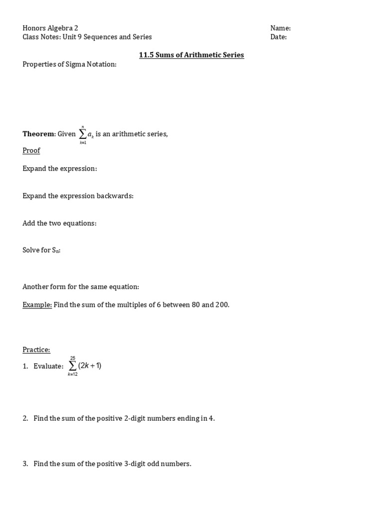 Arithmetic Series and Sigma Notation | PDF