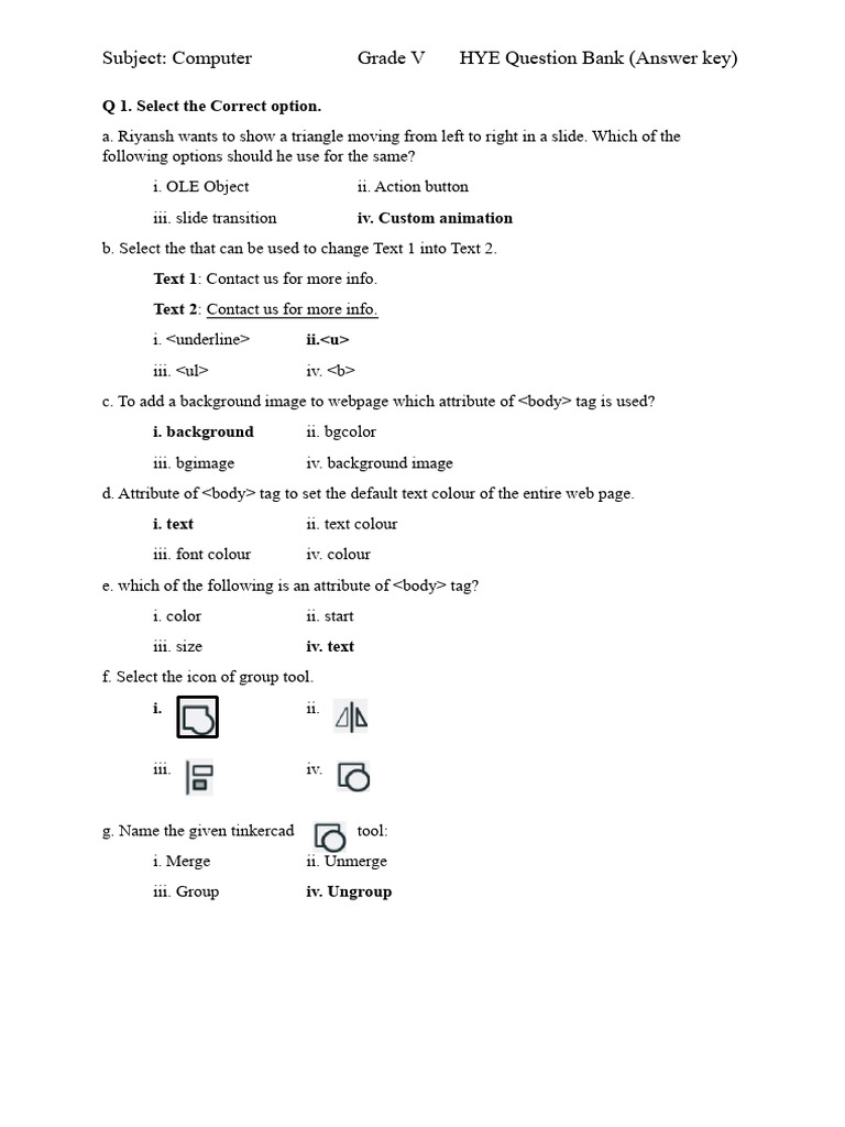 Grade V Computer HYE Question Bank | PDF | Software | Computing