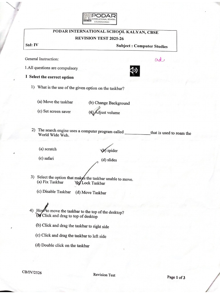 Grade 4 Revision Test Answer Key | PDF