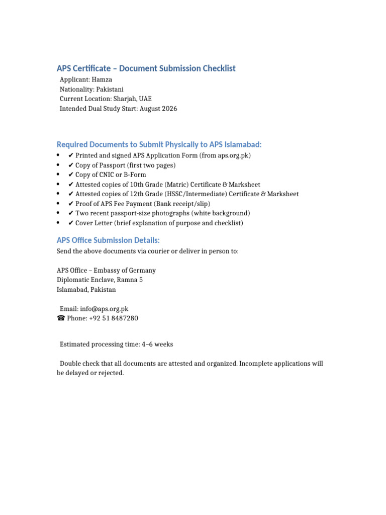 APS Document Submission Checklist | PDF